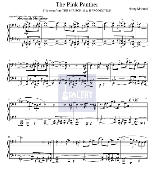 Tải FREE The Pink Panther sheet nhạc Piano PDF